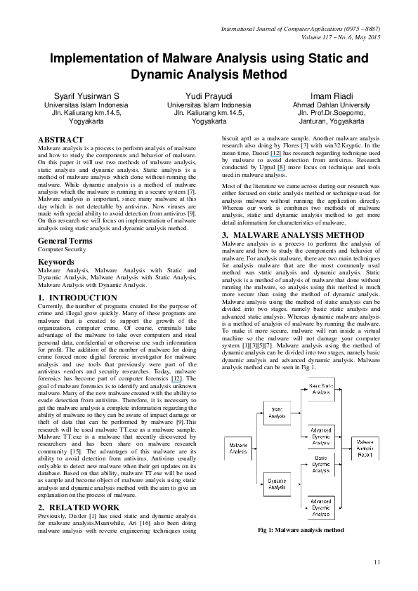 Pdf Implementation Of Malware Analysis Using Static And Dynamic