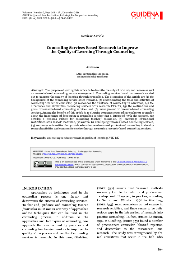 (PDF) Counseling Services Based Research to Improve the Quality of ...