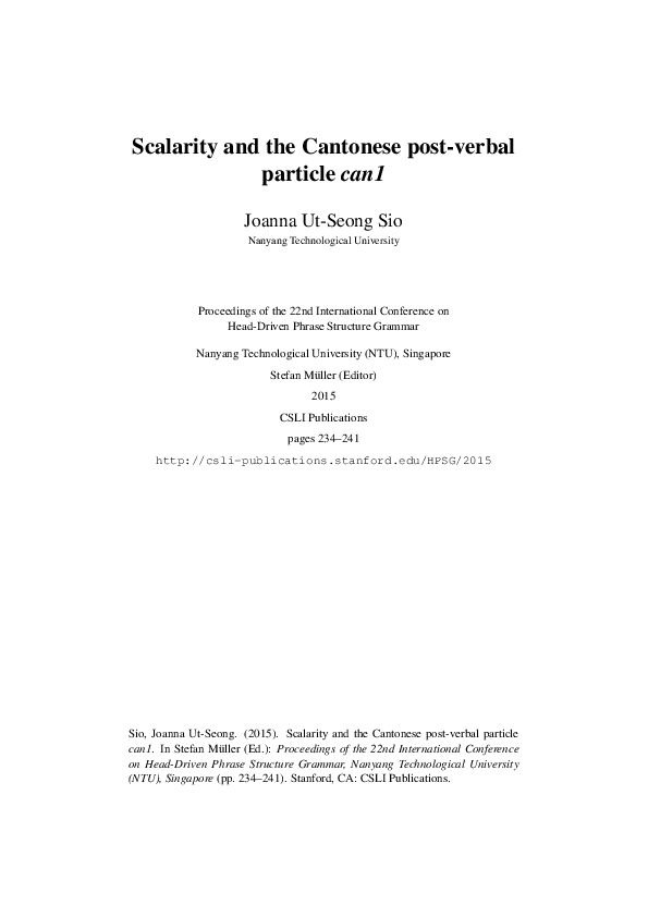 (PDF) Scalarity and the Cantonese post-verbal particle can1