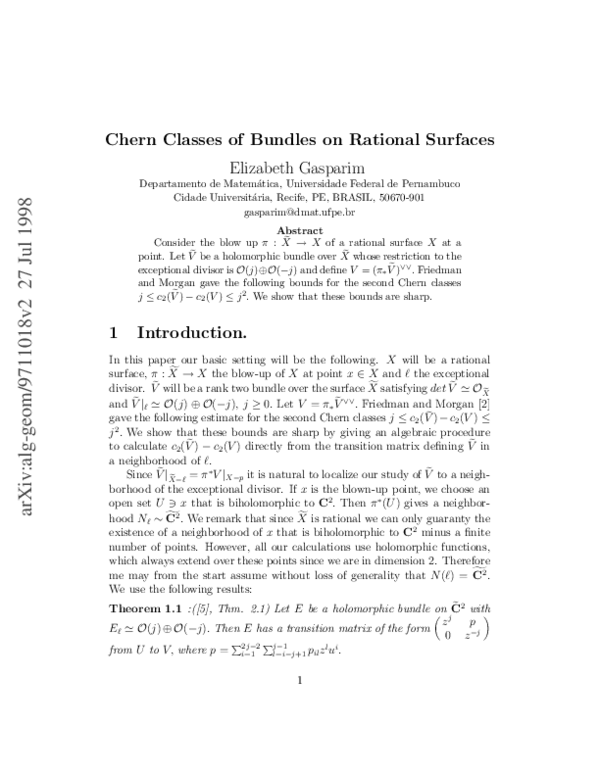 (PDF) Chern Classes of Bundles over Rational Surfaces