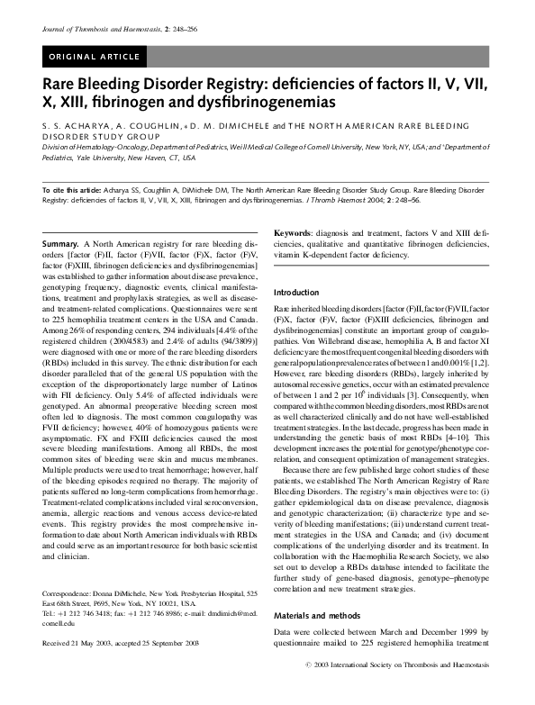 (PDF) Rare Bleeding Disorder Registry: deficiencies of factors II, V ...