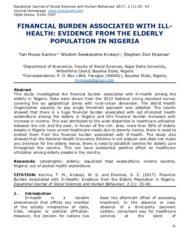 (PDF) FINANCIAL BURDEN ASSOCIATED WITH ILL- HEALTH: EVIDENCE FROM THE ...