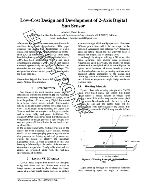 (PDF) Low-Cost Design and Development of 2-Axis Digital Sun Sensor