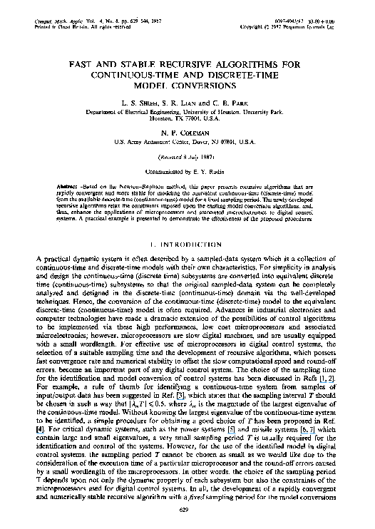 (PDF) Fast and stable recursive algorithms for continuous-time and discrete-time model conversions