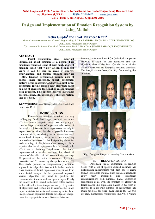 Pdf Design And Implementation Of Emotion Recognition System By Using 8538