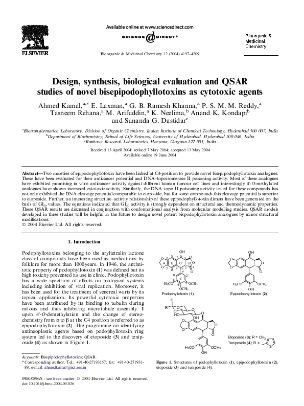 (PDF) Design, synthesis, biological evaluation and QSAR studies of novel bisepipodophyllotoxins ...