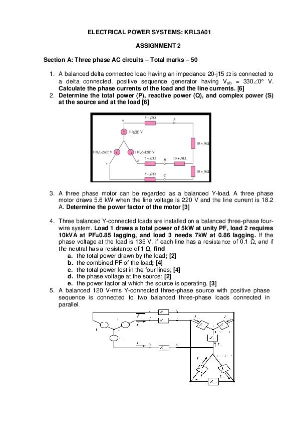 (PDF) ELECTRICAL POWER SYSTEMS: KRL3A01 ASSIGNMENT 2