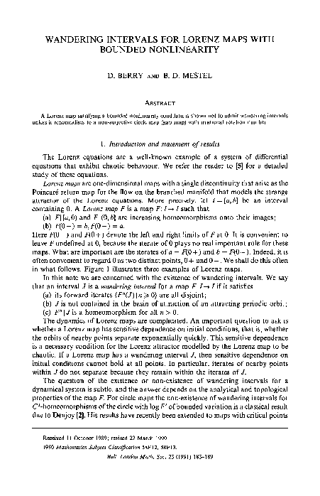 (PDF) Wandering Intervals for Lorenz Maps with Bounded Nonlinearity