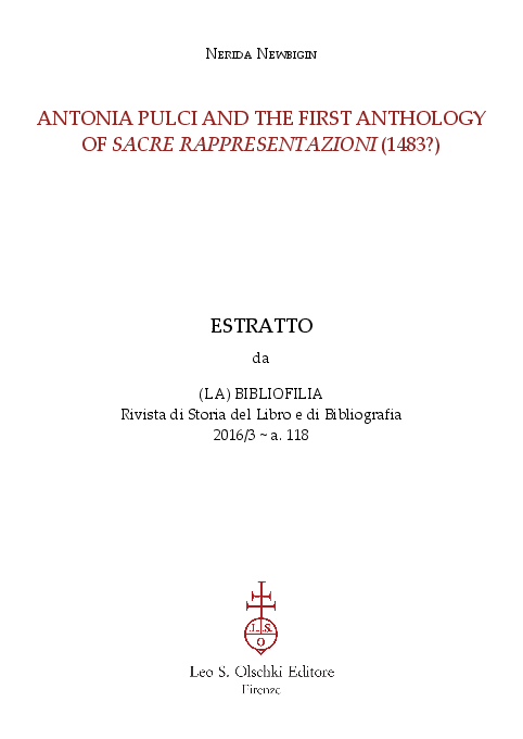 (PDF) "Antonia Pulci and the First Anthology of Sacre rappresentazioni ...