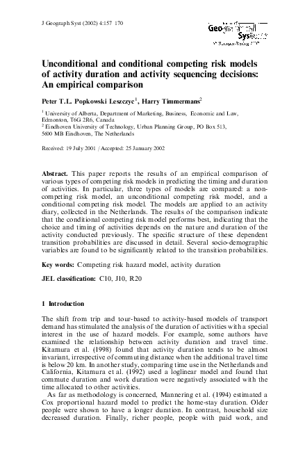 (PDF) Unconditional and conditional competing risk models of activity duration and activity ...