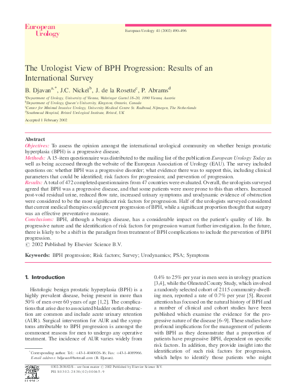 (PDF) The Urologist View of BPH Progression: Results of an ...