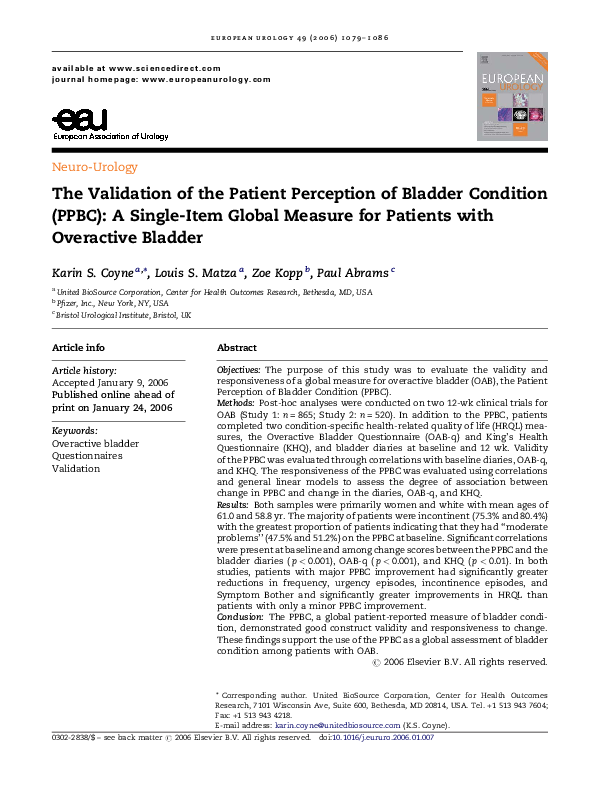 (PDF) The Validation of the Patient Perception of Bladder Condition ...