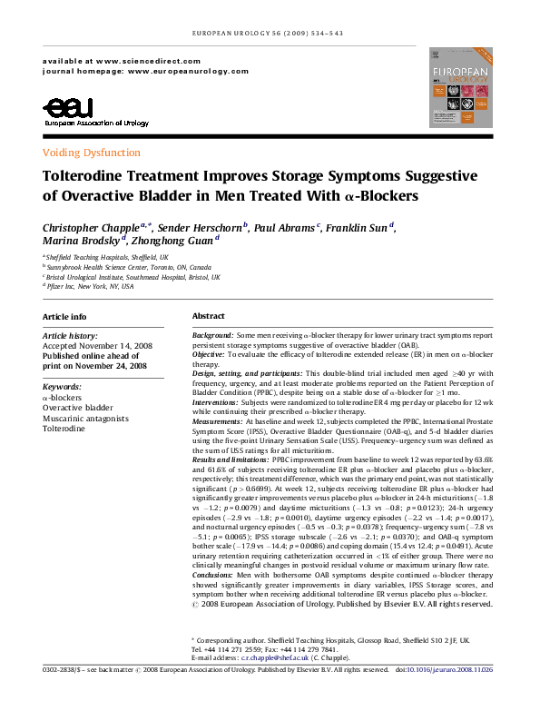 (PDF) Tolterodine Treatment Improves Storage Symptoms Suggestive of ...