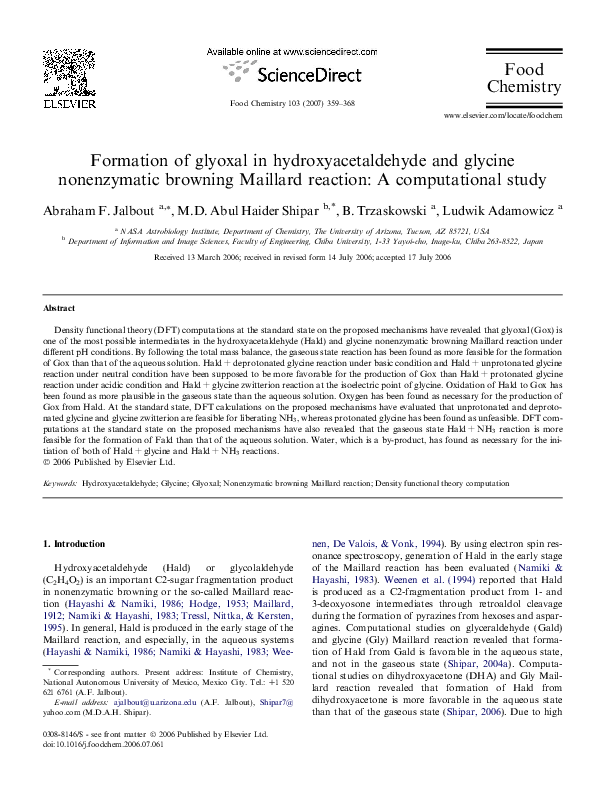 (PDF) Formation of glyoxal in hydroxyacetaldehyde and glycine ...