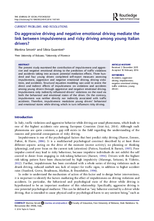 (PDF) Do aggressive driving and negative emotional driving mediate the ...