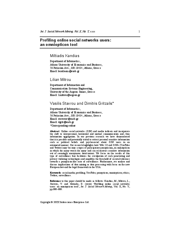 (PDF) Profiling online social networks users: an omniopticon tool