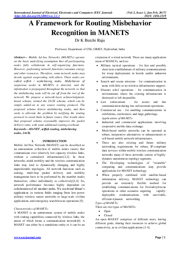(PDF) A Framework for Routing Misbehavior Recognition in MANETS