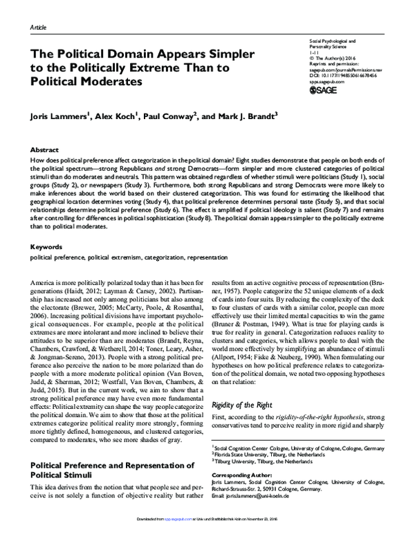 (PDF) The Political Domain Appears Simpler to the Politically Extreme ...