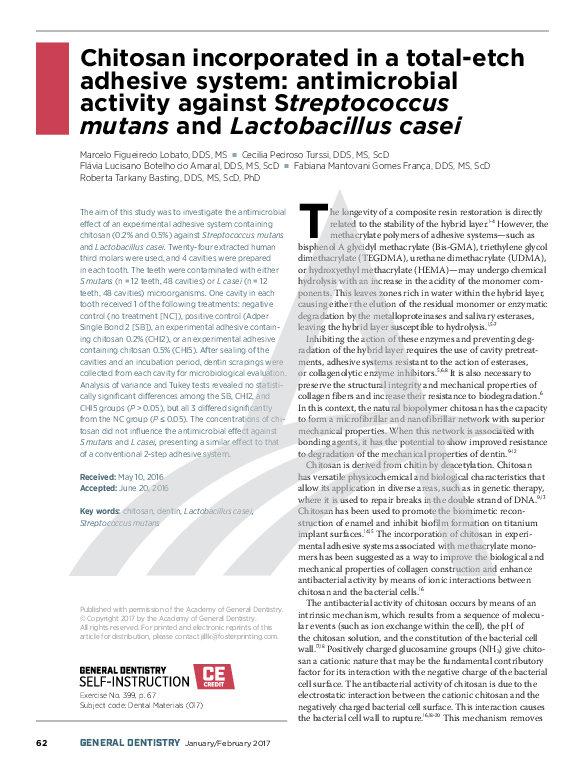 (PDF) Chitosan incorporated in a total-etch adhesive system: antimicrobial activity against ...