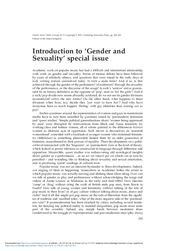 (PDF) Introduction to ‘Gender and Sexuality’ special issue