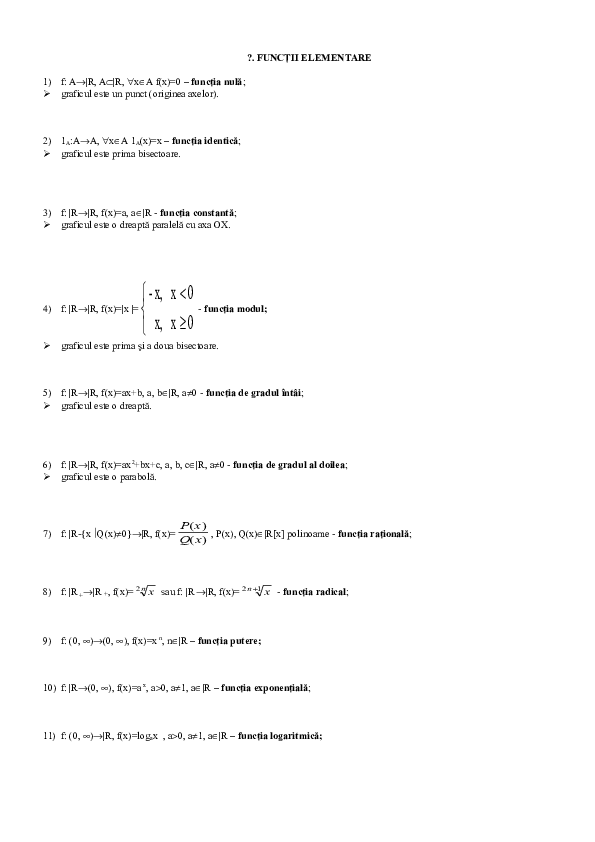 (DOC) FUNCŢII ELEMENTARE