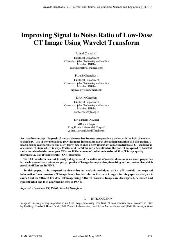(PDF) Enhancing SNR in Low-Dose CT Images