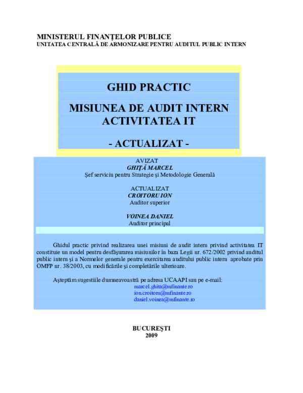 (PDF) MINISTERUL FINANŢELOR PUBLICE UNITATEA CENTRALĂ DE ARMONIZARE PENTRU AUDITUL PUBLIC INTERN ...