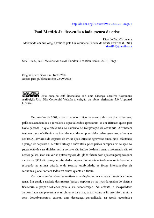 (PDF) Paul Mattick Jr. desvenda o lado escuro da crise