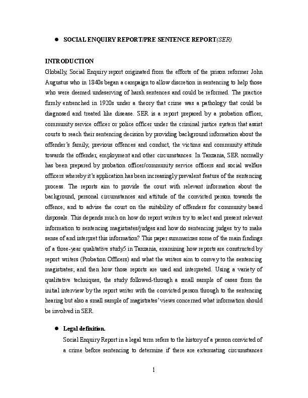(DOC) BULLET SOCIAL ENQUIRY REPORT/PRE SENTENCE REPORT(SER