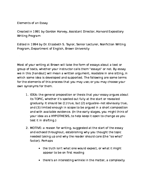(DOC) Elements of an Essay