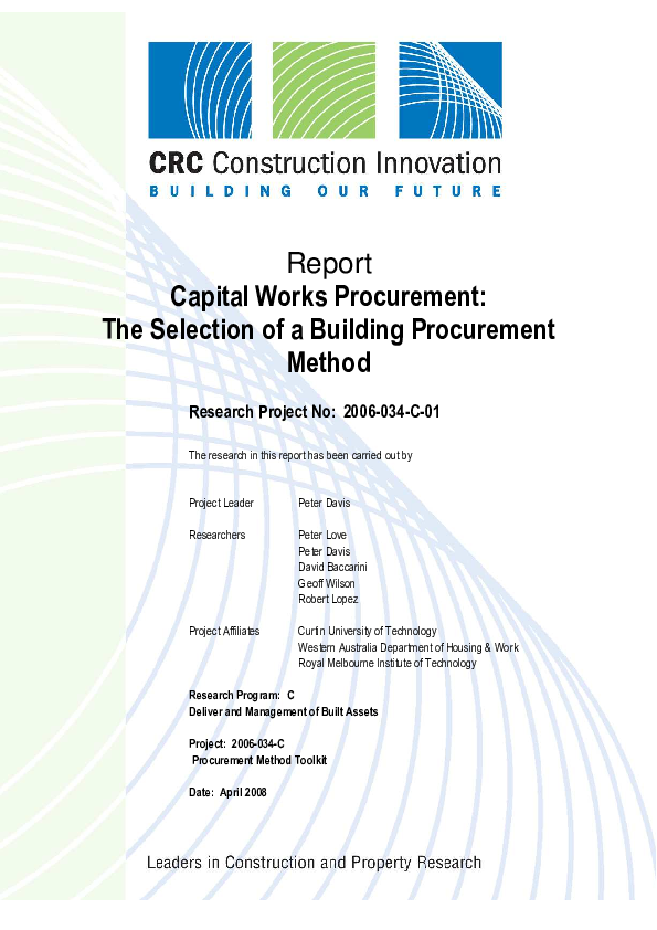 (PDF) Capital Works Procurement: The Selection of a Building ...