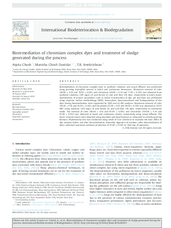 (PDF) Bioremediation of chromium complex dyes and treatment of sludge ...