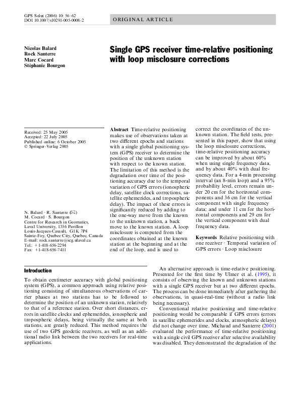 (PDF) Single GPS receiver time-relative positioning with loop ...