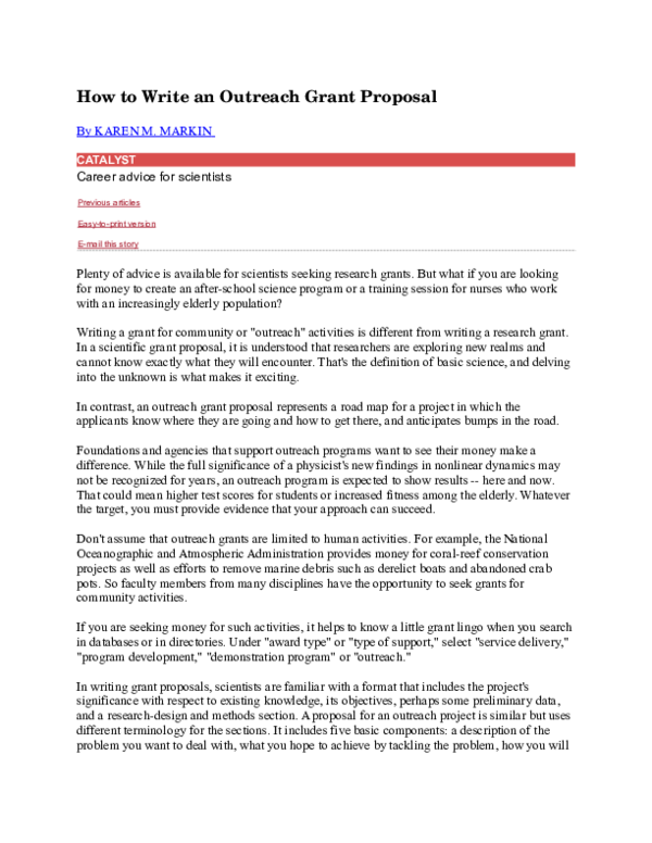 (DOC) How to Write an Outreach Grant Proposal