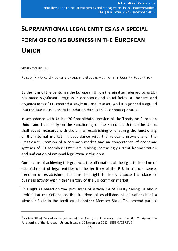 (PDF) Supranational legal entities as a special form of doing business ...