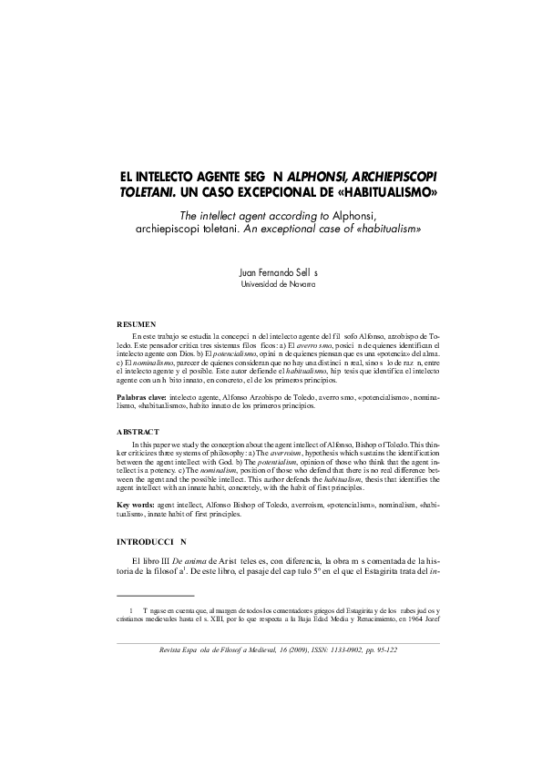 (PDF) El intelecto agente según Alphonsi, archiepiscopi toletani. Un ...