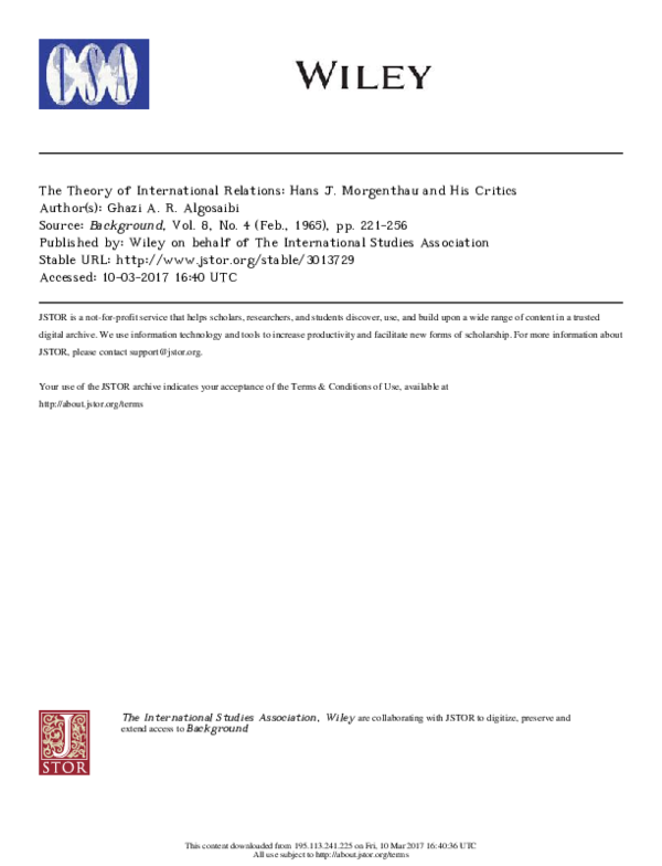(PDF) Hans Morgenthau Theory of IR