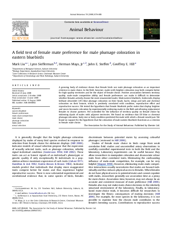 (PDF) A field test of female mate preference for male plumage ...