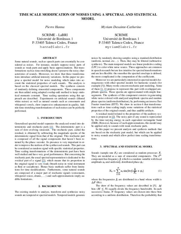(PDF) Time scale modification of noises using a spectral and statistical model