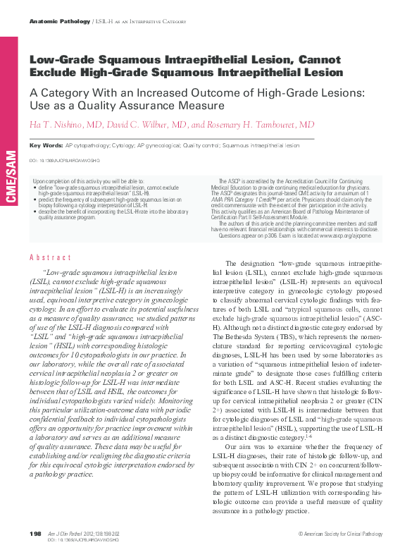 (PDF) Low-Grade Squamous Intraepithelial Lesion, Cannot Exclude High ...