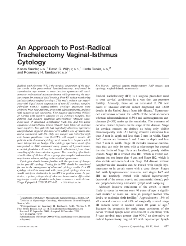 (PDF) An approach to post-radical trachelectomy vaginal-isthmus cytology