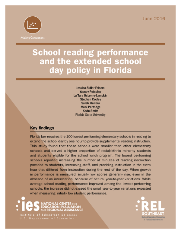 (PDF) School reading performance and the extended school day policy in ...