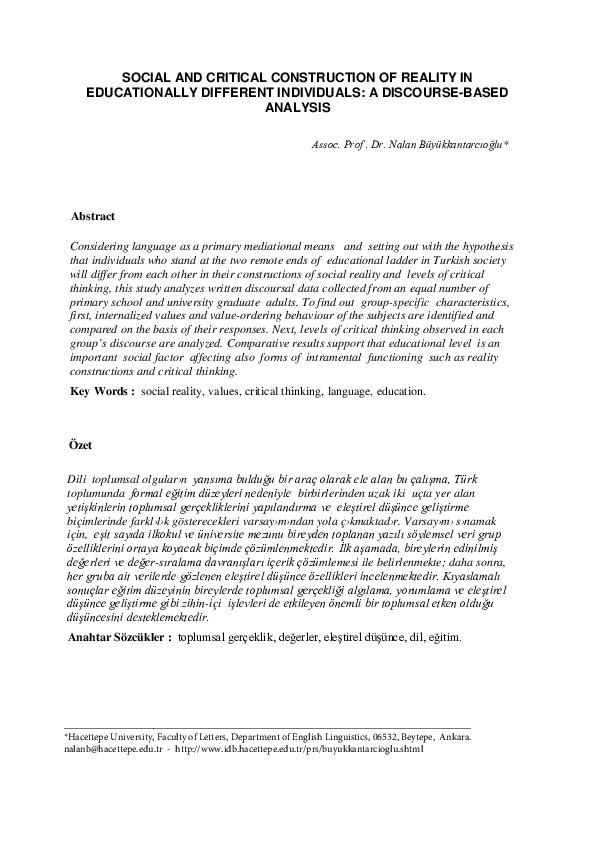 (PDF) Social and Critical Construction of Reality in Educationally ...