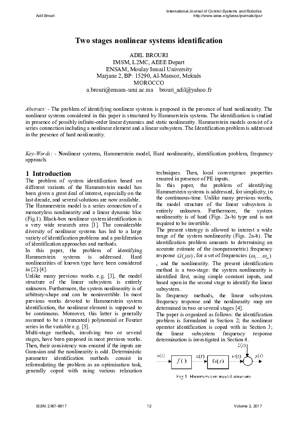 (PDF) Two stages nonlinear systems identification