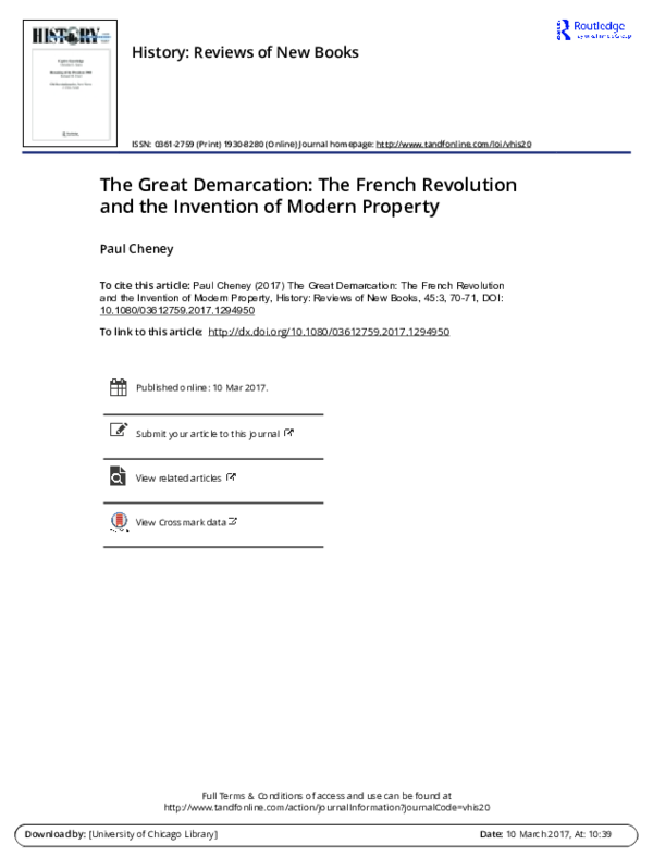 (PDF) Review of Rafe Blaufarb, The Great Demarcation: The French Revolution and the Invention of ...