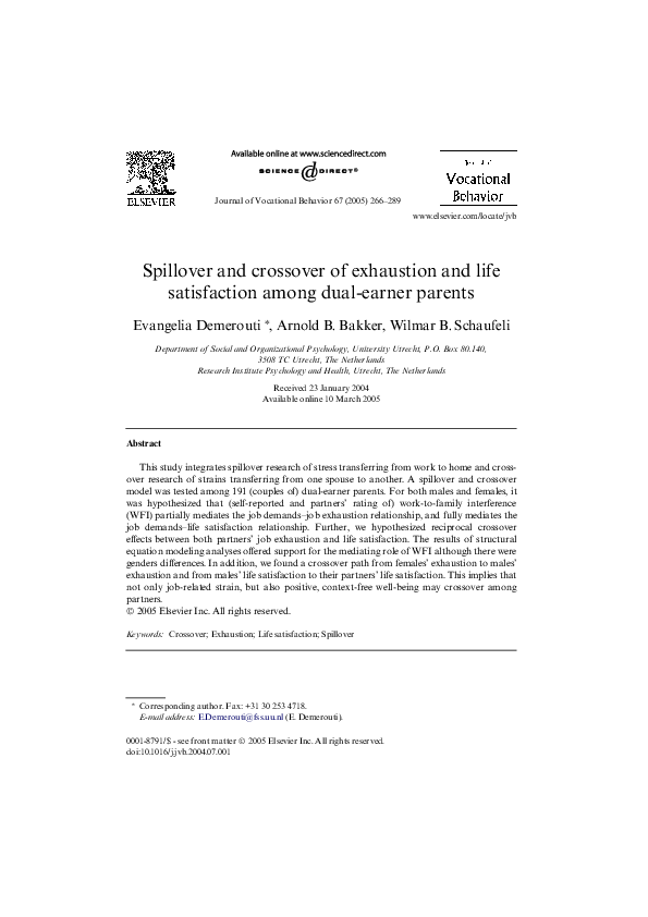 (PDF) Spillover and crossover of exhaustion and life satisfaction among ...