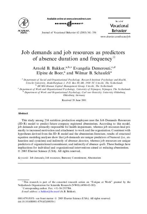 (PDF) Job demands and job resources as predictors of absence duration ...