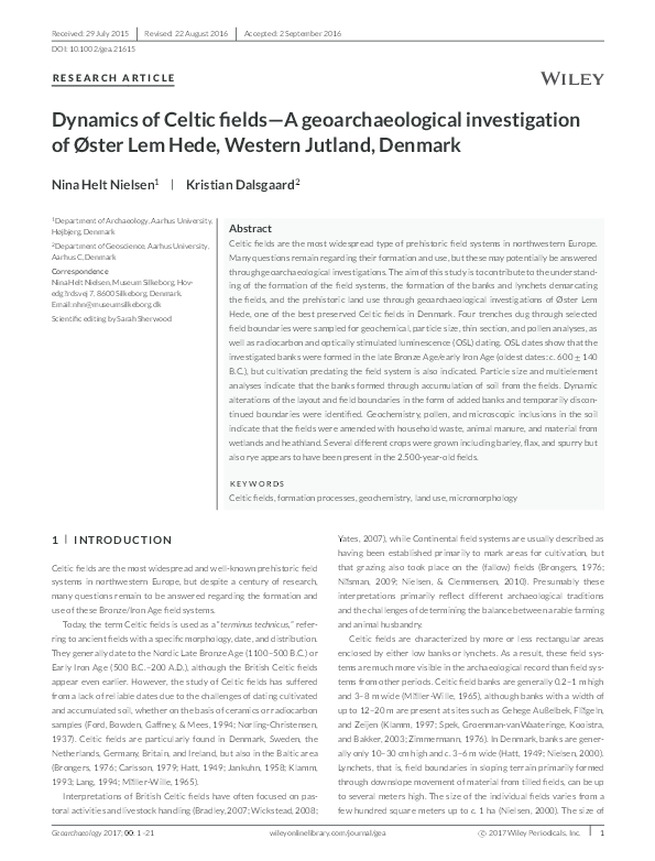 (PDF) Dynamics of Celtic fields—A geoarchaeological investigation of ...