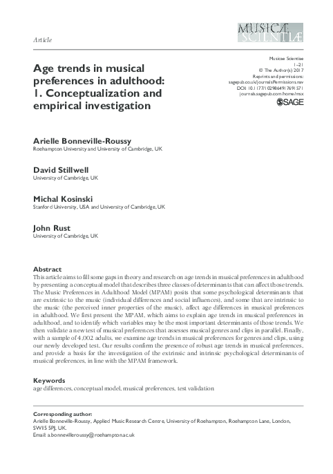 (PDF) Age trends in musical preferences in adulthood: 1 ...