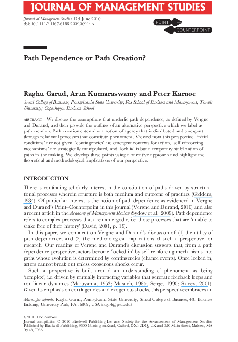 (PDF) Path Dependence or Path Creation?